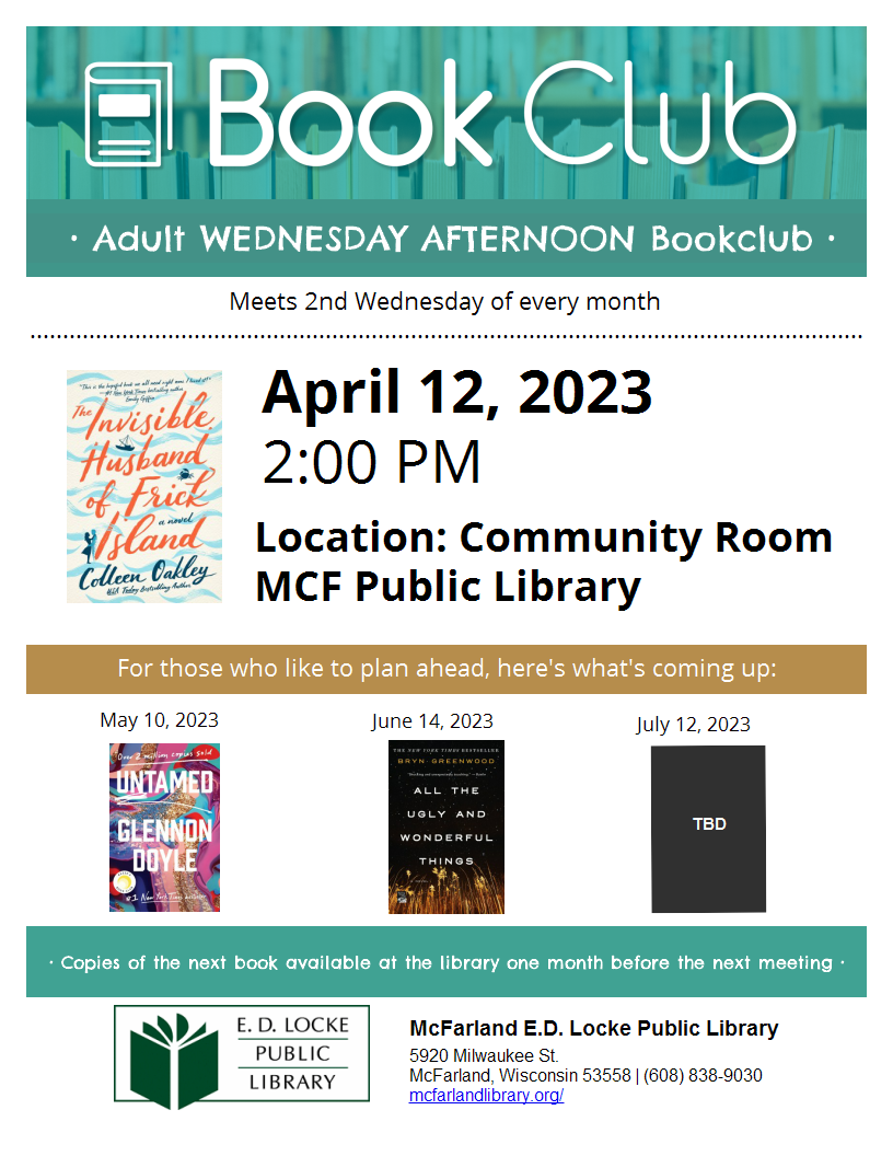 WEDNESDAY AFTERNOON BOOK CLUB | E.D. Locke Public Library