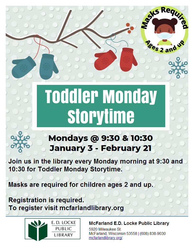 Toddler Monday Storytime (Jan and Feb on Zoom) | E.D. Locke Public Library